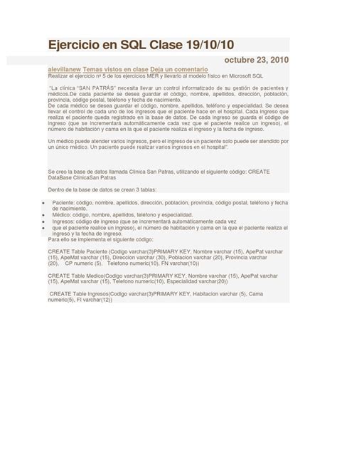 Ejercicio En Sql Clase Pdf Sql Tabla Base De Datos