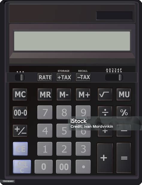 계산기 벡터 데스크톱 대형 사무실 계산기 계산장치입니다 추가 기능 검은 색 플라스틱 계산기 격리된 개체입니다 위에서 볼 수 있습니다 앞 0명에 대한 스톡 벡터 아트 및 기타