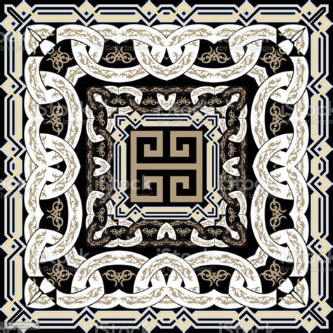 그리스어 매끄러운 패턴 정사각형 프레임 테두리 장식 배경 데코 배경을 반복합니다 빈티지 꽃 장식 장식 민족 스타일 디자인 템플렛 벡터 그림입니다 황금 꽃 0명에 대한 스톡