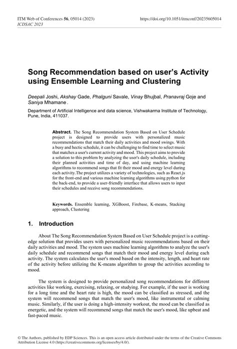 Pdf Song Recommendation Based On Users Activity Using Ensemble