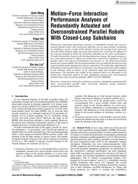 Pdf Motionforce Interaction Performance Analyses Of Redundantly