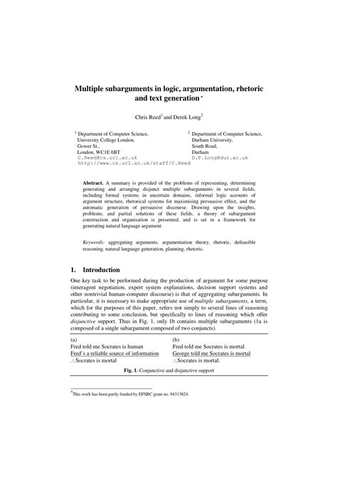 Pdf Multiple Subarguments In Logic Argumentation Rhetoric And Text Generation