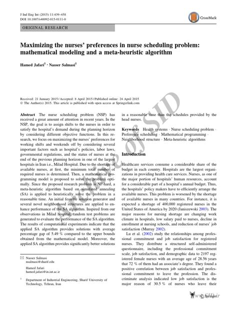 article maximizing the nurses preferences in nurse scheduling