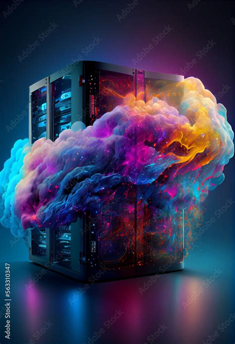 Beautiful Abstract Digital Cloud Data Server With Nebula Dust Concept Contemporary Colors And