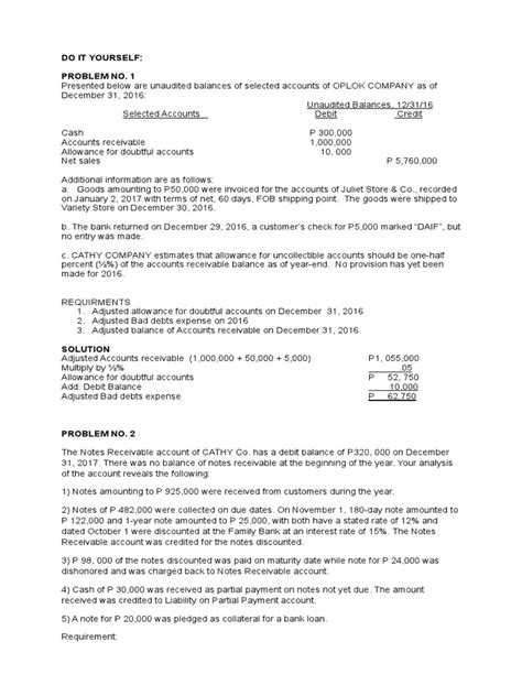 Notes Receivable Sample Pdf Discounting Bad Debt
