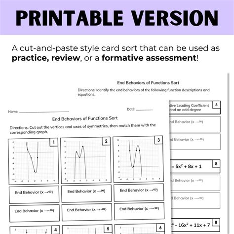 End Behaviors Of Polynomial Functions Activity Digital And Printable Card Sort Boldly Inspired