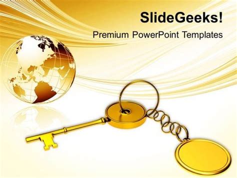 Golden Key Chain With Globe PowerPoint Templates Ppt Backgrounds For Slides