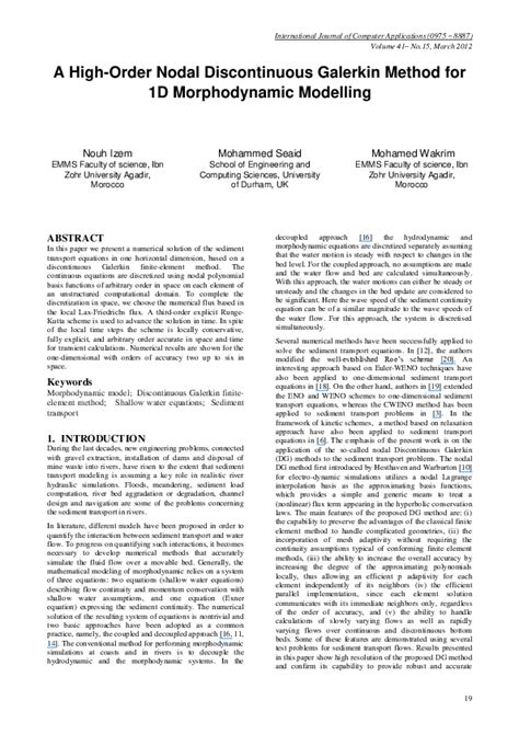 Pdf A High Order Nodal Discontinuous Galerkin Method For 1d Morphodynamic Modelling