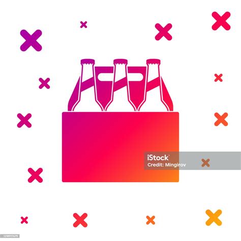 흰색 배경에 고립 된 맥주 병 아이콘의 컬러 팩 케이스 상자 맥주 상자 기호입니다 그라데이션 임의 동적 모양입니다 벡터 일러스트레이션 0명에 대한 스톡 벡터 아트 및 기타