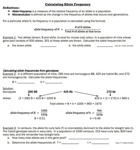 Solved Calculating Allele Frequency Definitions Allele
