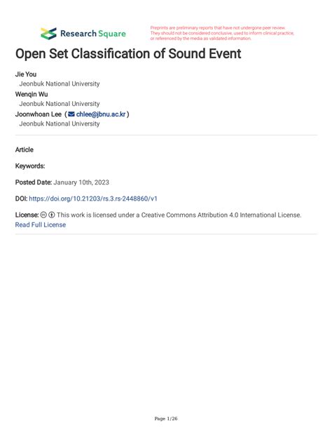 Pdf Open Set Classification Of Sound Event