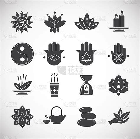瑜伽相关图标设置在平面和网页设计的背景。创意插图概念符号的web或移动应用程序。素材 花瓣网