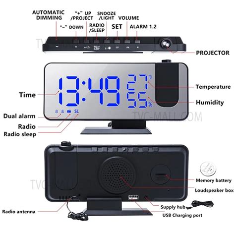 En8827 Led Mirror Display Clocks Fm Radio Projection Digital Alarm Clock With Temperature