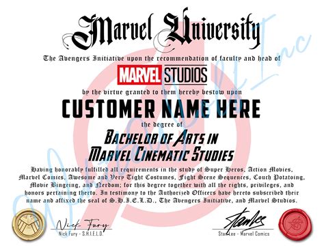 Marvel Avengers Diploma Certificate Marvel Gift Etsy