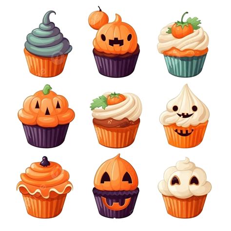 귀여운 할로윈 디저트가 분리된 클립아트의 할로윈 컵케이크 모음 마녀 박쥐 컵케익 Png 일러스트 및 이미지 에 대한 무료 다운로드 Pngtree