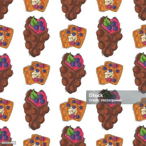 웨이퍼 쿠키 와플 케이크 과자 쿠키 원활한 패턴 비스킷 맛 있는 간식 크림 디저트 바 삭 베이커리 음식 벡터 일러스트 레이 션 갈색에 대한 스톡 벡터 아트 및 기타 이미지