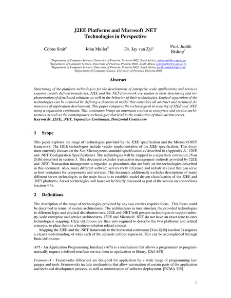 Pdf J2ee Platforms And Microsoft Net Technologies In Perspective