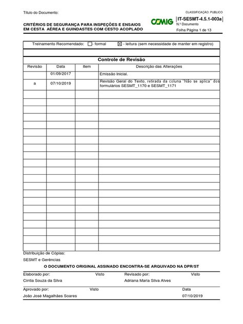 It Sesmt 4 5 1 003 Inspeções E Ensaios Em Cesta Aérea E Guindaste Com Cesto Acop Pdf