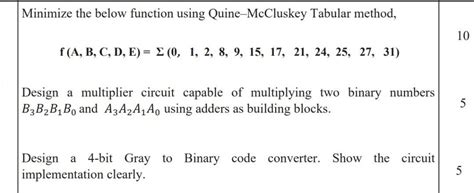 Solved Minimize The Below Function Using Quine Mccluskey