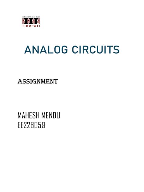 Analog Assignment Pdf Electricity Electronic Circuits