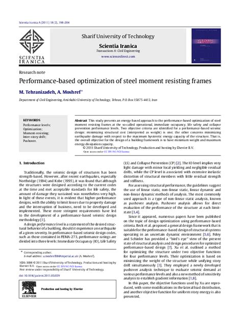 Pdf Performance Based Optimization Of Steel Moment Resisting Frames
