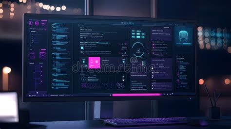 Futuristic High Tech Computer Screen With Digital Data Visualization