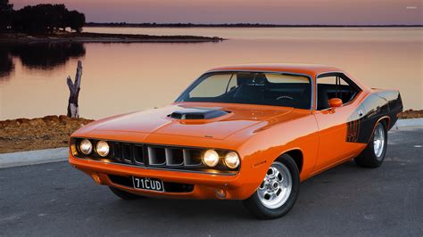 Orange Plymouth Barracuda Front Side View Wallpaper Car Wallpapers