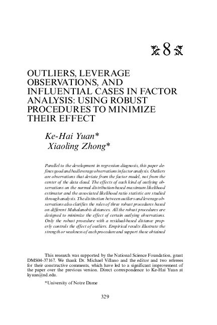 Pdf Outliers Leverage Observations And Influential Cases In Factor Analysis Using Robust