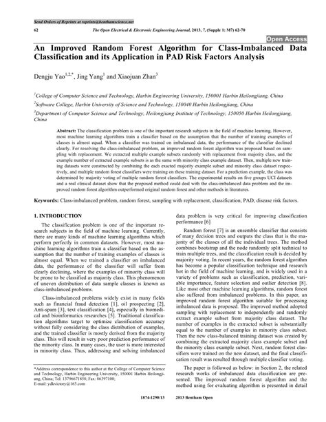 pdf an improved random forest algorithm for class imbalanced data classification and its