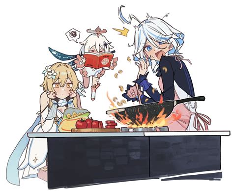 Lumine Furina And Paimon Genshin Impact Drawn By Tsukino