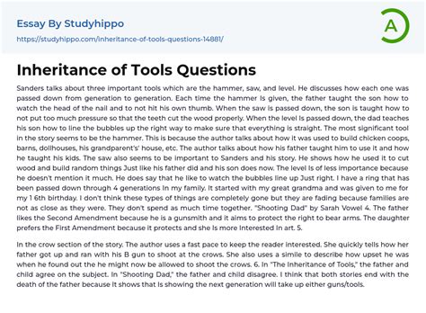 Inheritance Of Tools Questions Essay Example