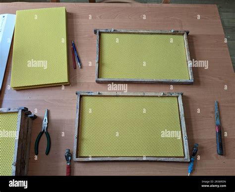 Frames With Wax Which Are Used In Bee Hives Are Getting Ready For New