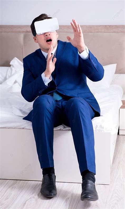 นักธุรกิจสวมชุดหูฟังเสมือนจริงในห้องนอน นักธุรกิจสวมชุดหูฟังเสมือนจริงในห้องนอน เวกเตอร์ พื้น