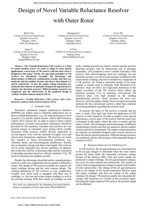 Pdf Design Of Novel Variable Reluctance Resolver With Outer Rotor