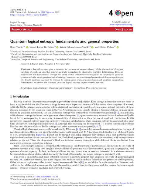 Pdf Quantum Logical Entropy Fundamentals And General Properties