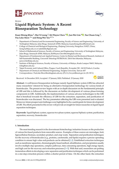 Pdf Liquid Biphasic System A Recent Bioseparation Technology