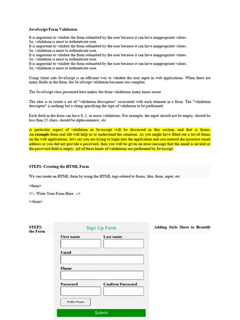 Javascript Form Validation Pdf Java Script Html
