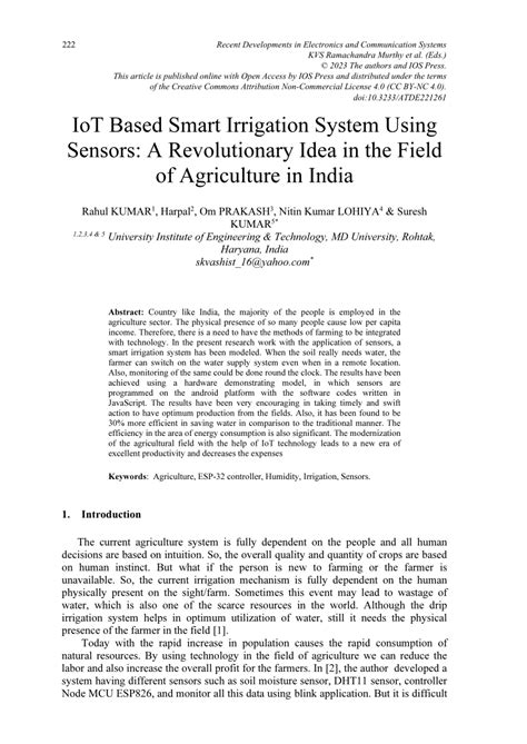 Pdf Iot Based Smart Irrigation System Using Sensors A Revolutionary Idea In The Field Of