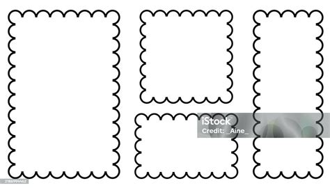 검은색 외곽선 주름진 가장자리가 흰색에 격리된 프레임 지그재그 테두리가 있는 간단한 라벨 흔들리는 모양 0명에 대한 스톡 벡터