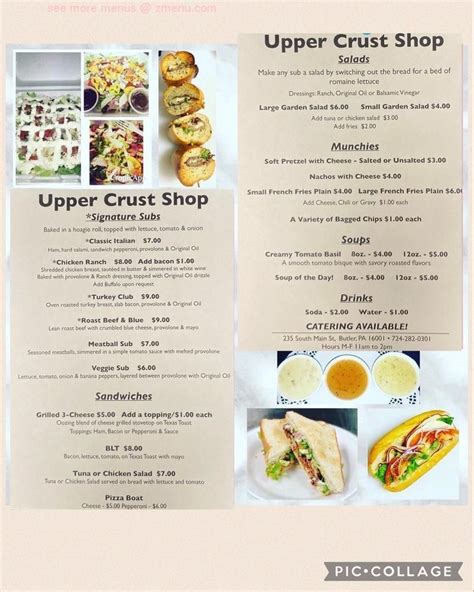 Menu At Upper Crust Shop Restaurant Butler