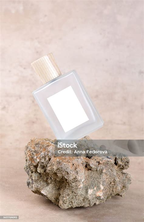 마른 꽃이있는 베이지 색 테라코타 배경의 돌 연단에 흰색 라벨이있는 투명한 향수 병 0명에 대한 스톡 사진 및 기타 이미지 0명 공란 광고 Istock