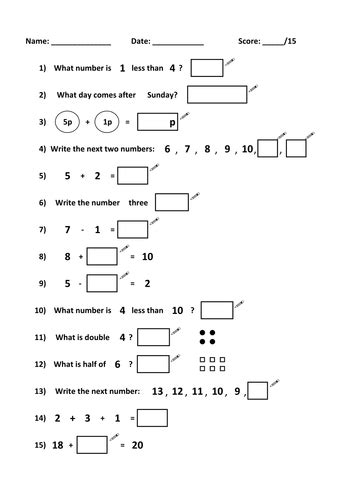 Ks1 Mental Arithmetic Tests Teaching Resources