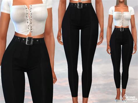 The Sims Resource Female Black Trouser Pants With Belt