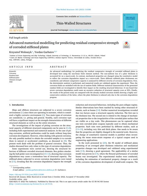 PDF Advanced Numerical Modelling For Predicting Residual Compressive Strength Of Corroded