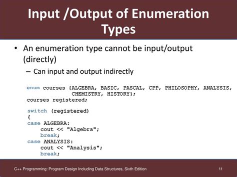 enumeration type data type a set of values with a set of operations on