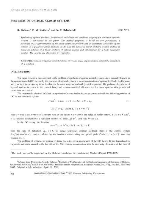 Pdf Synthesis Of Optimal Closed Systems