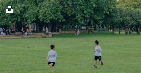 공원에서 프리스비 게임을 하는 두 어린 소년 사진 Unsplash의 무료 풀 이미지