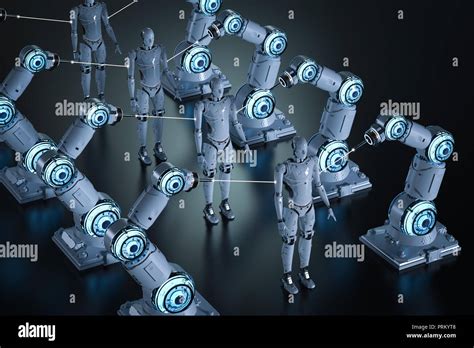D Rendering Robot Assembly Line Manufacturing Cyborg Stock Photo Alamy