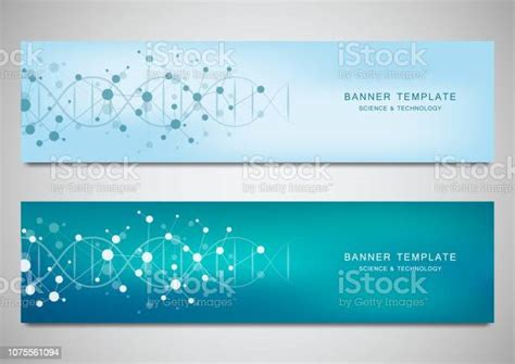 벡터 배너 그리고 Dna 가닥과 분자 구조와 사이트에 대 한 헤더 유전 공학 또는 실험실 연구입니다 의료 과학 및 기술 설계를