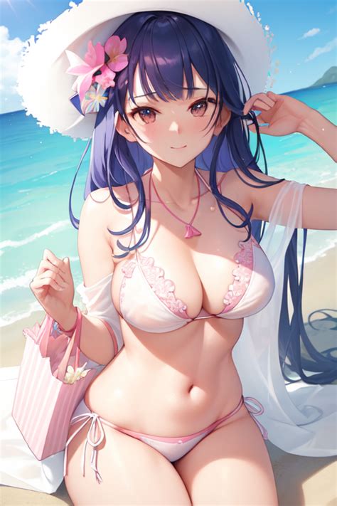 Rule 34 Ai Generated Beach Bikini Cute Genshin Impact Purple Eyes